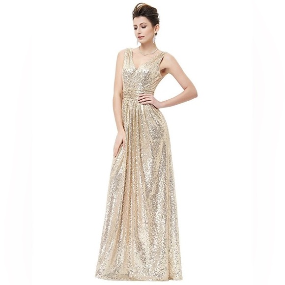 Kate Kasin | Dresses | Nwot New Kate Kasin Gold Metallic Formal Gown ...